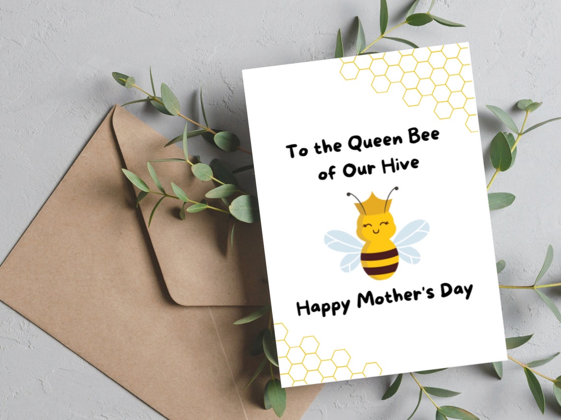 Queen Bee Printable Mother's Day Card, Animal Mom Mother's Day Card ...