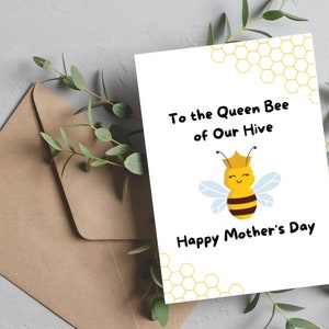 Queen Bee Printable Mother's Day Card, Animal Mom Mother's Day Card ...