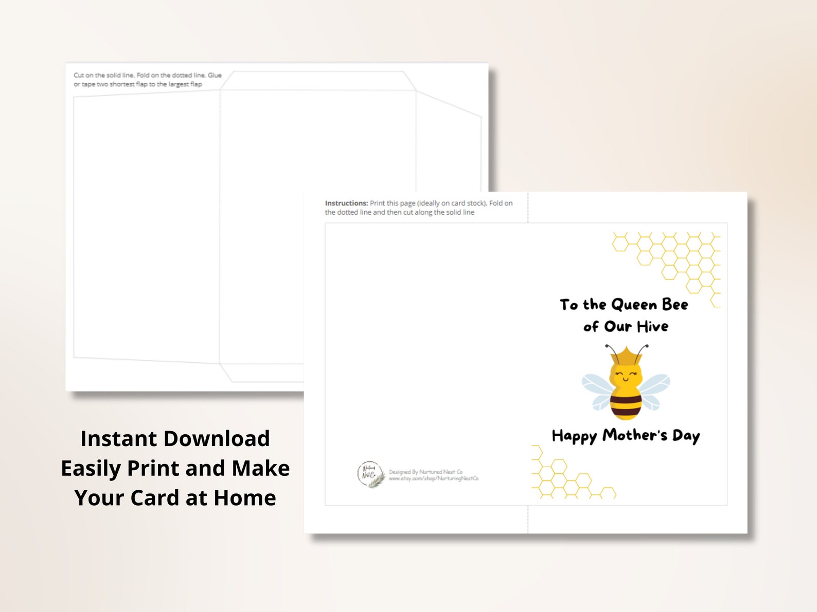 Queen Bee Mother's Day Card Printable, Bee Pun Mom Gift, Funny Card ...