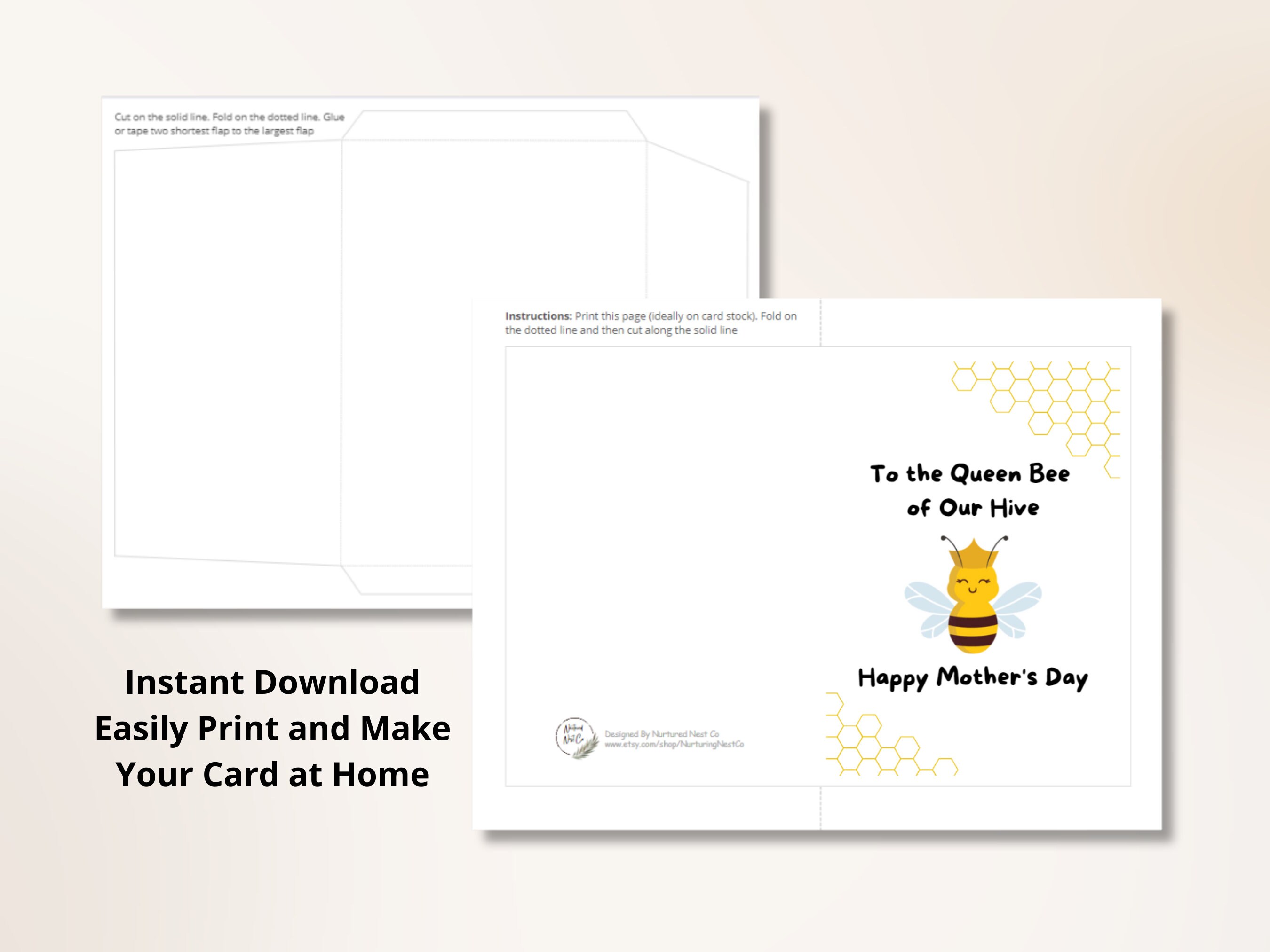 Queen Bee Printable Mother's Day Card, Animal Mom Mother's Day Card ...