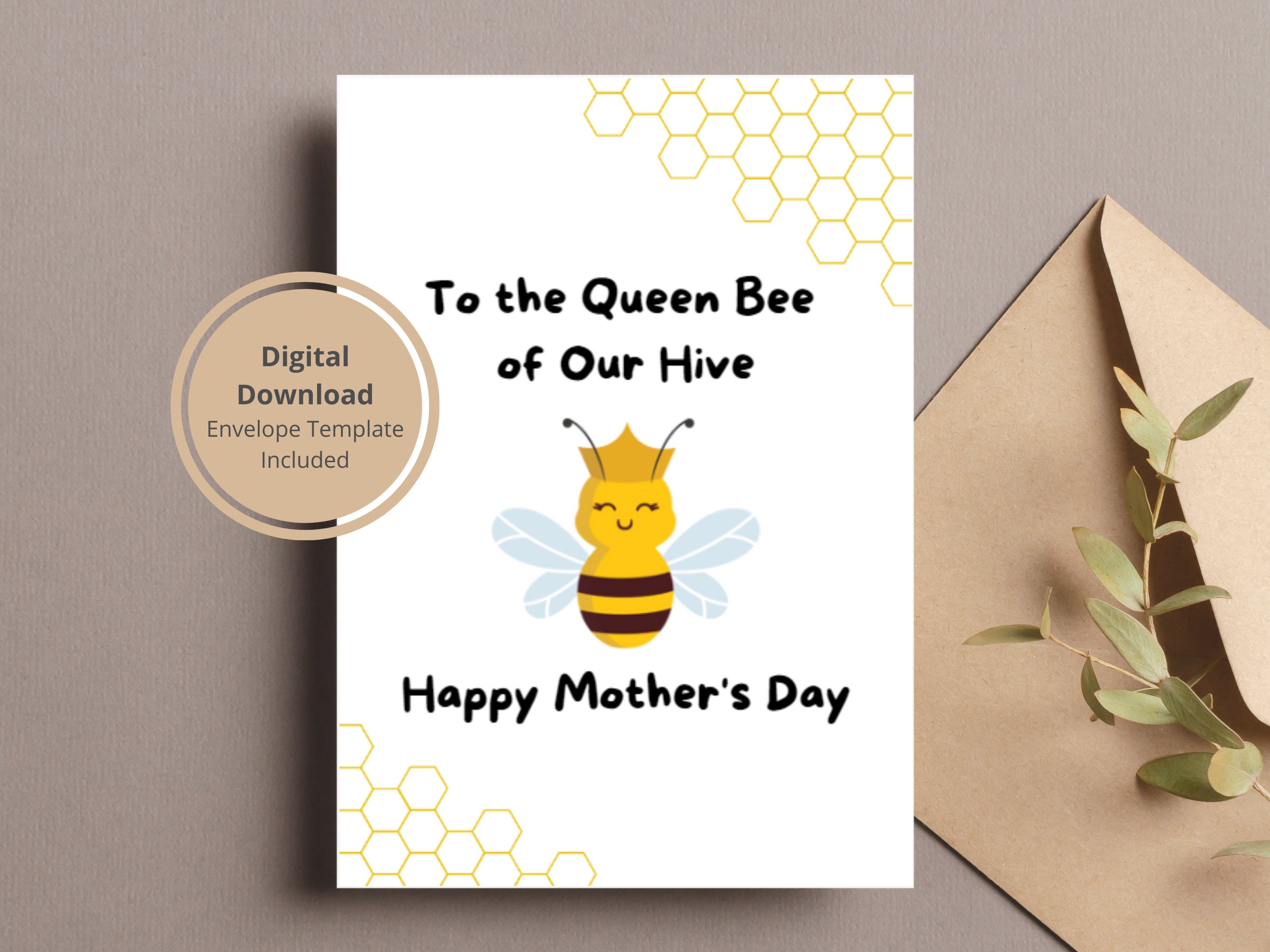Queen Bee Printable Mother's Day Card, Animal Mom Mother's Day Card ...