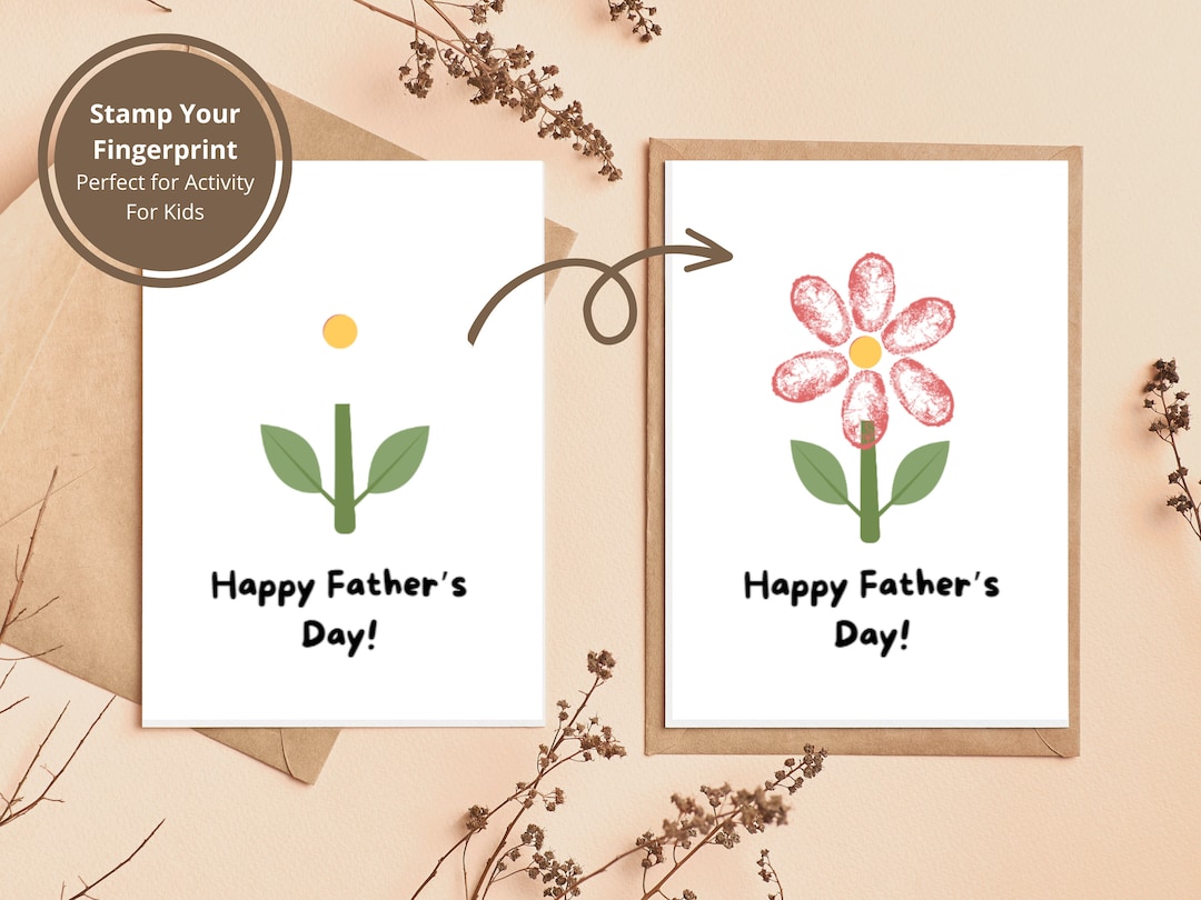 DIY Flower Printable Father's Day Card, Kids Fingerprint Keepsake ...