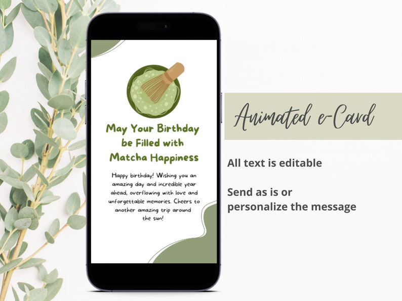 Editable Matcha Happiness Birthday Ecard, Asian Food Birthday Ecard ...