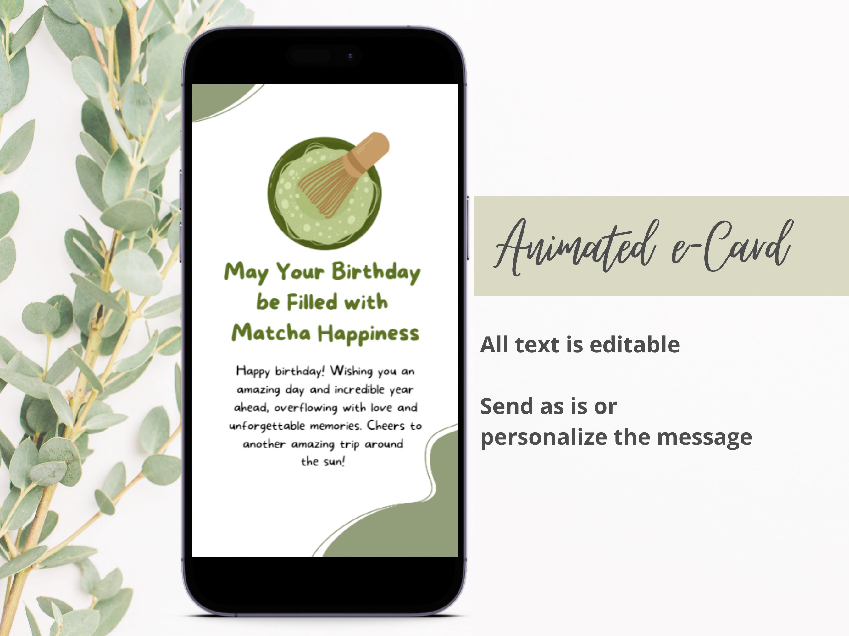 Matcha Happiness Birthday Ecard, Animated Asian Food Card (digital ...