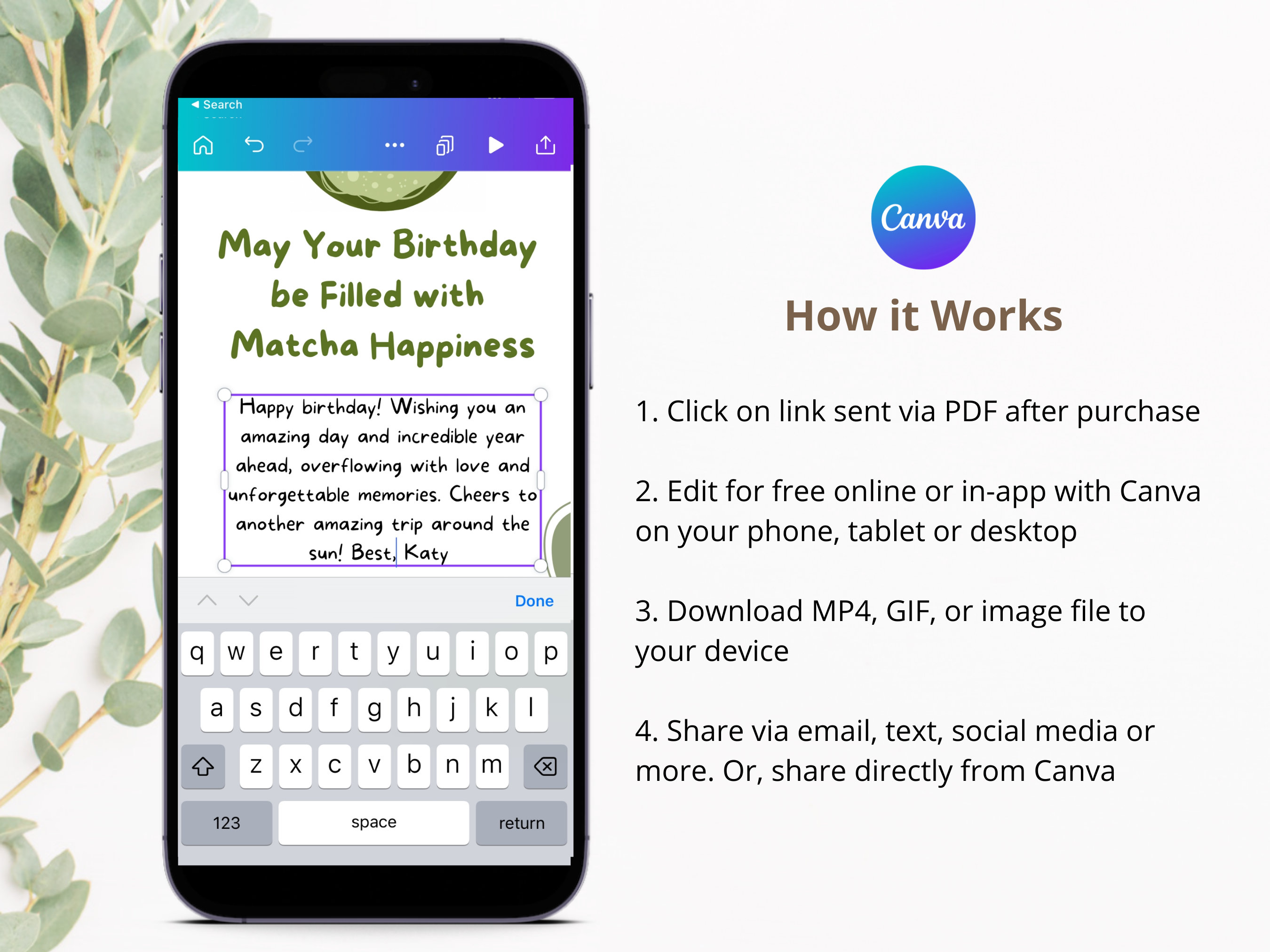 Editable Matcha Happiness Birthday Ecard, Asian Food Birthday Ecard ...