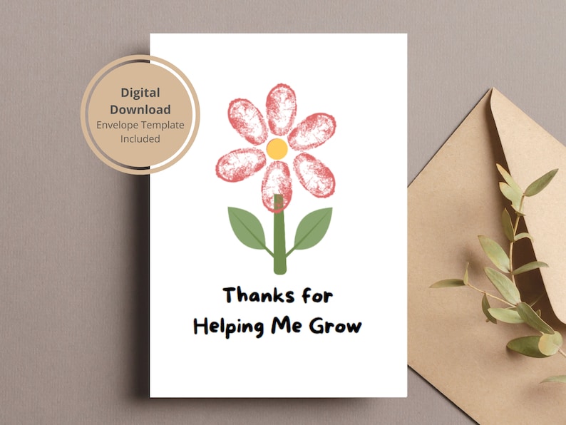 DIY Flower Printable Teacher Appreciation Card, Kids Fingerprint ...