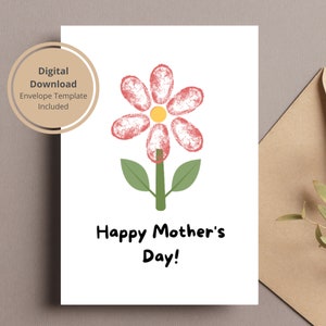 DIY Flower Printable Mother's Day Card, Kids Fingerprint Keepsake ...