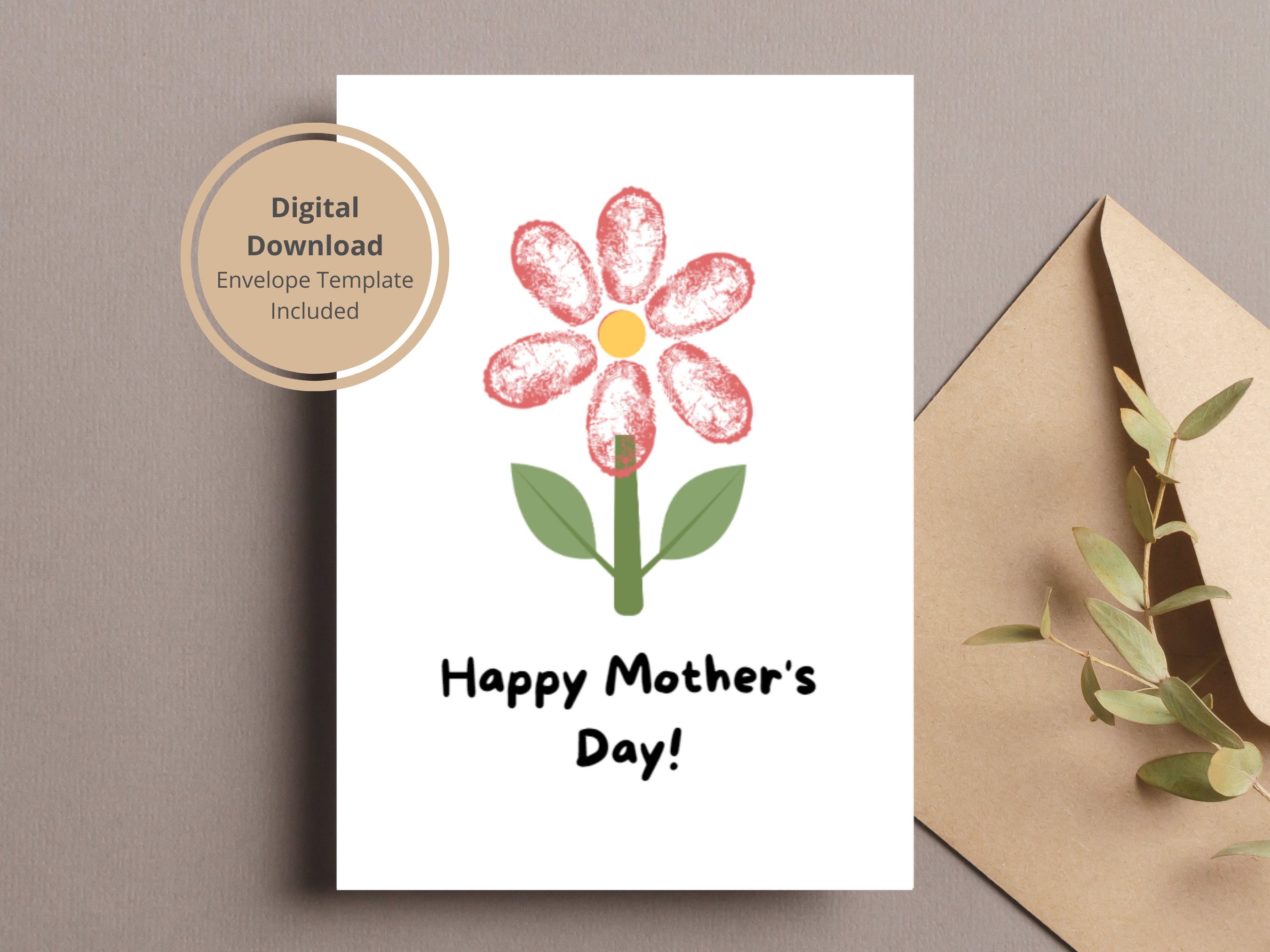 DIY Flower Printable Mother's Day Card, Kids Fingerprint Keepsake ...