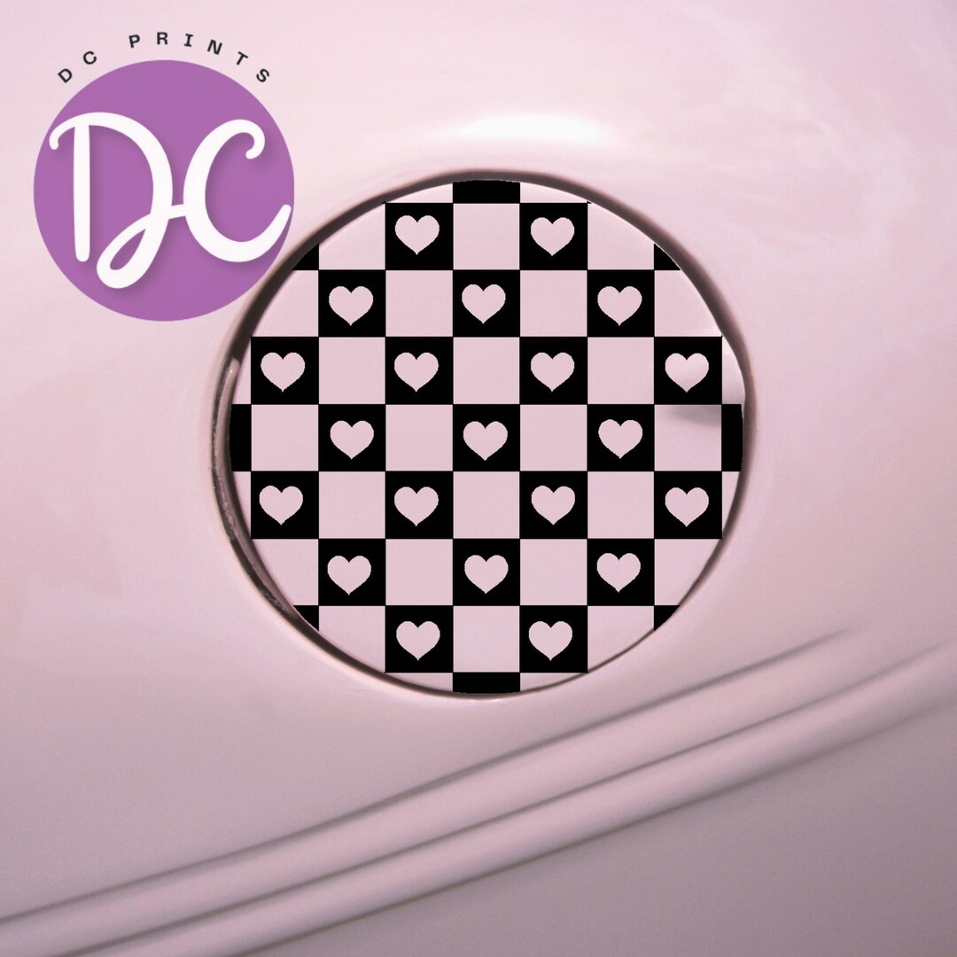 Checkered Print Hearts Gas Cap Car Decal, Car Window Decal, Vinyl Decal ...