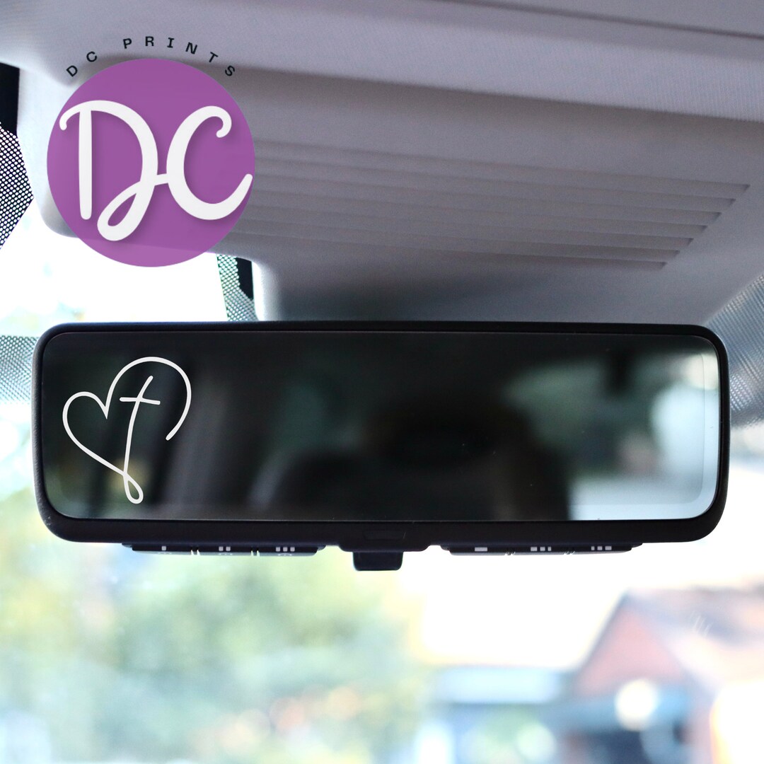Cross Heart Car Decal, Rear View Mirror Decal, Vinyl Decal Sticker, Car ...
