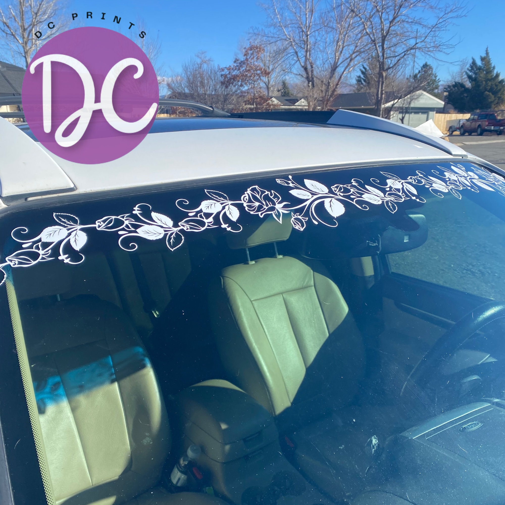 Rose Vine Car Decal, Windshield Banner Decal, Vinyl Decal Sticker, Car ...