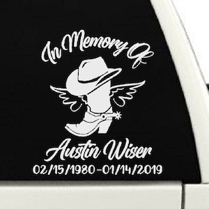 Cowboy Memorial Vinyl Decal, in Memory of Car Decal, Cowboy Angel ...
