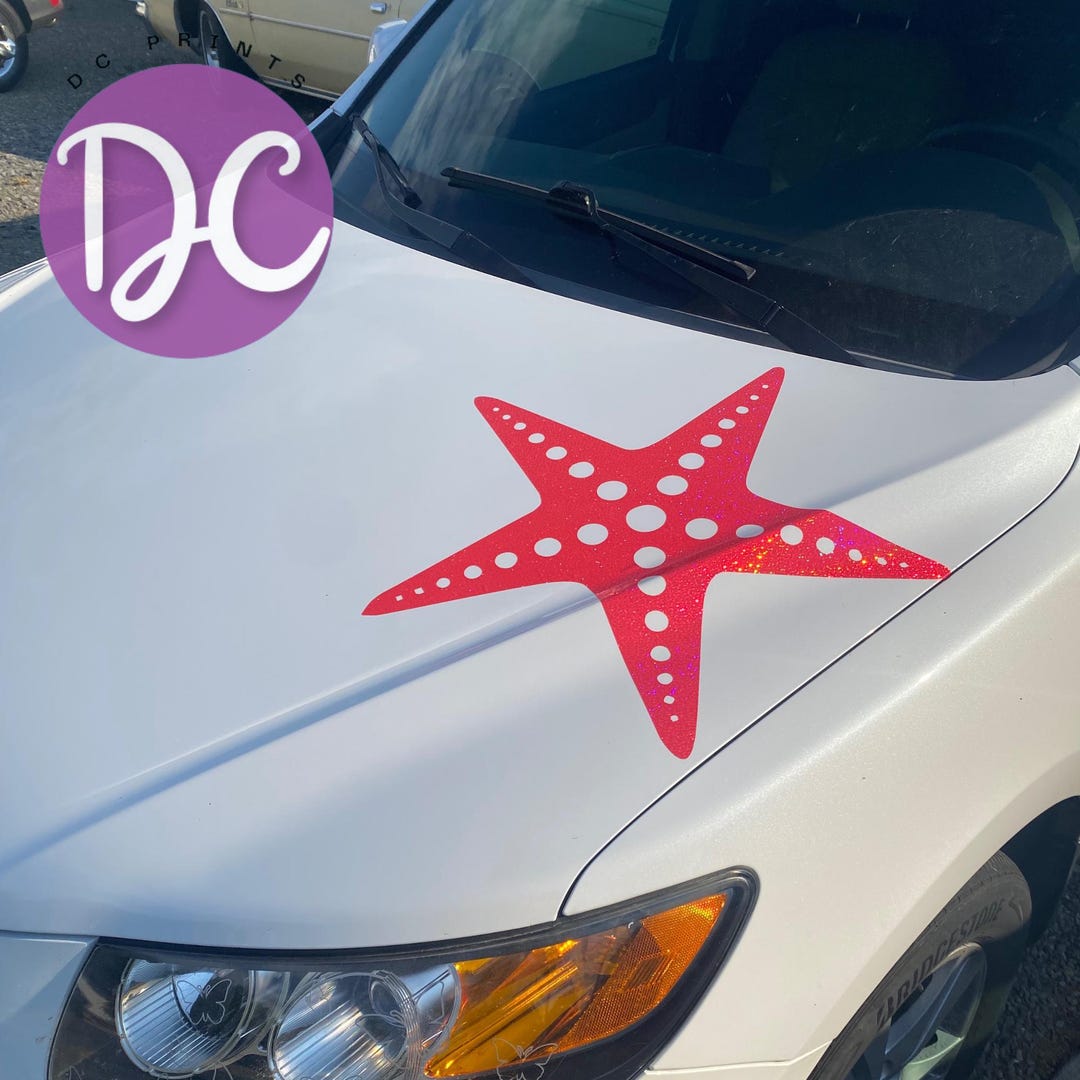 Starfish Car Decal: Holographic Pink Vinyl Sticker - Etsy