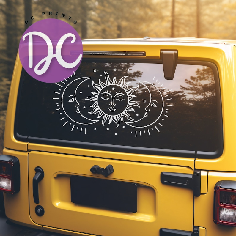 Sun and Moons Celestial Car Decal, Car Window Decal, Vinyl Decal ...