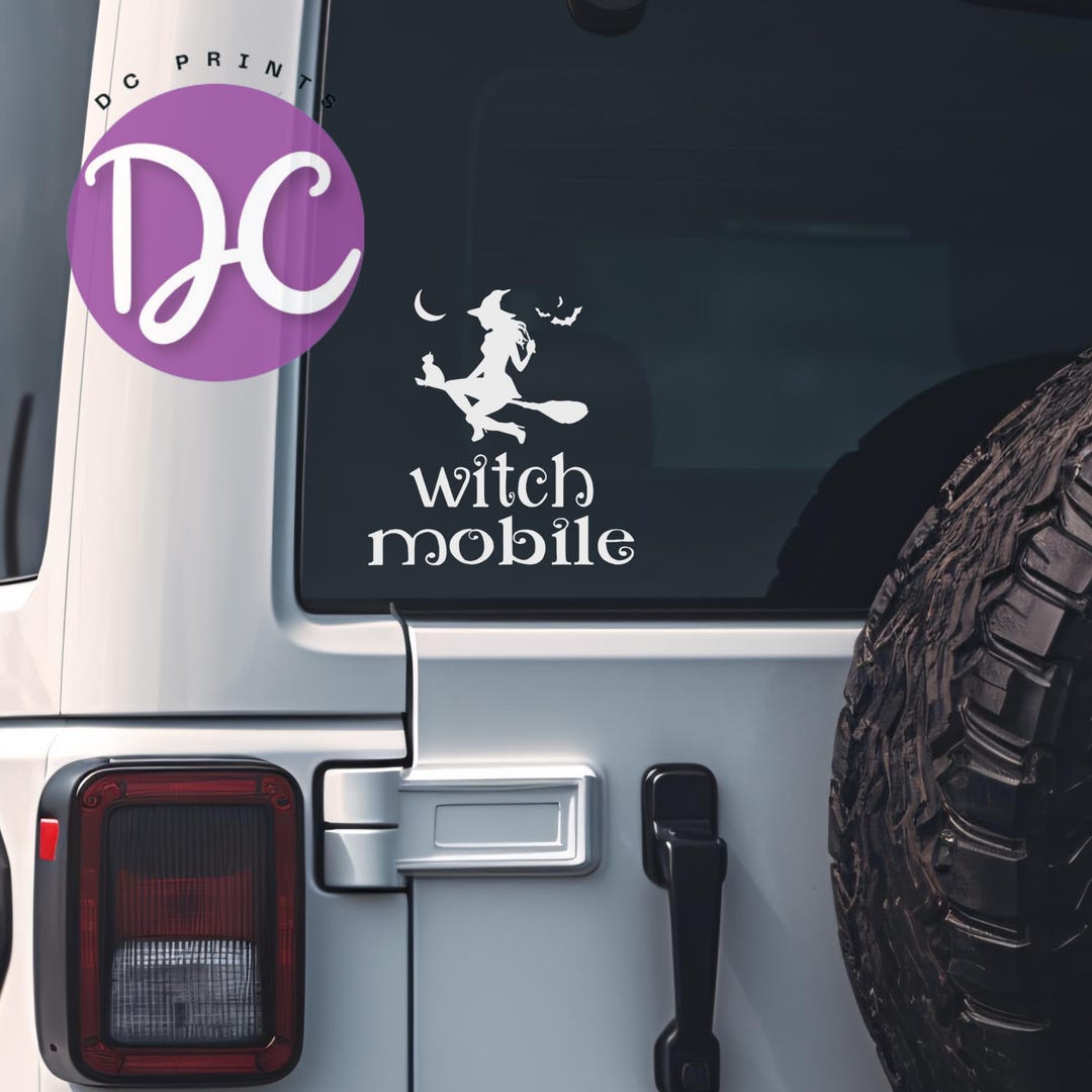 Witch Mobile Car Decal, Car Window Decal, Vinyl Decal Sticker, Car ...