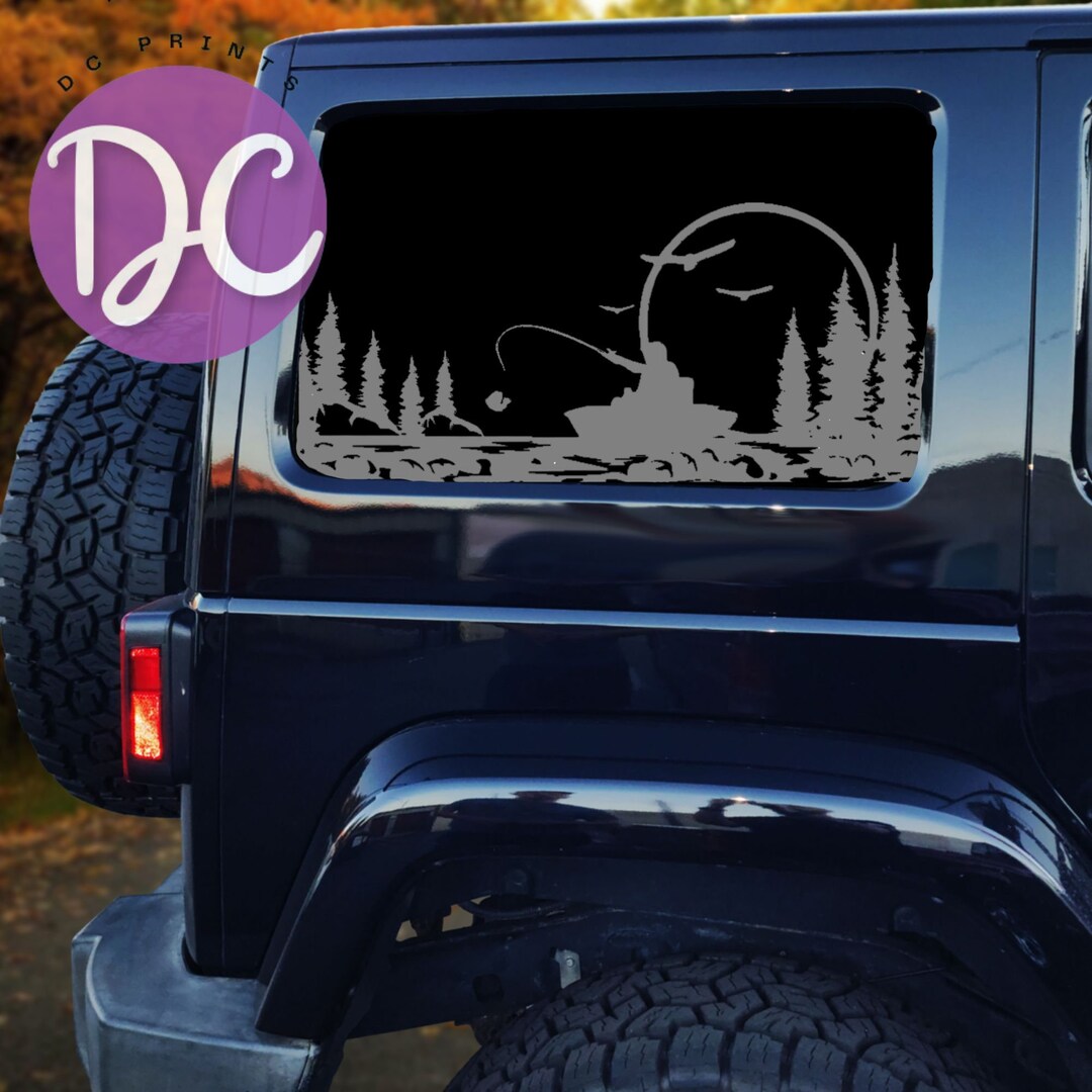 Fishing Scene Car Decal, Car Window Decal, Vinyl Decal Sticker, Rear ...