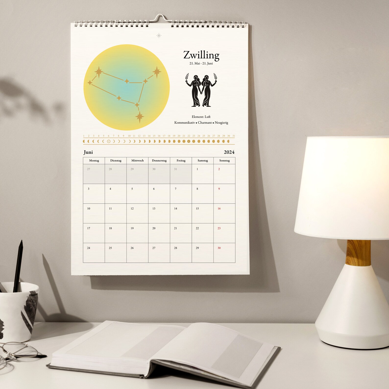 Mondkalender Sternzeichen Kalender 2024 zum Ausdrucken DIN A4 ...