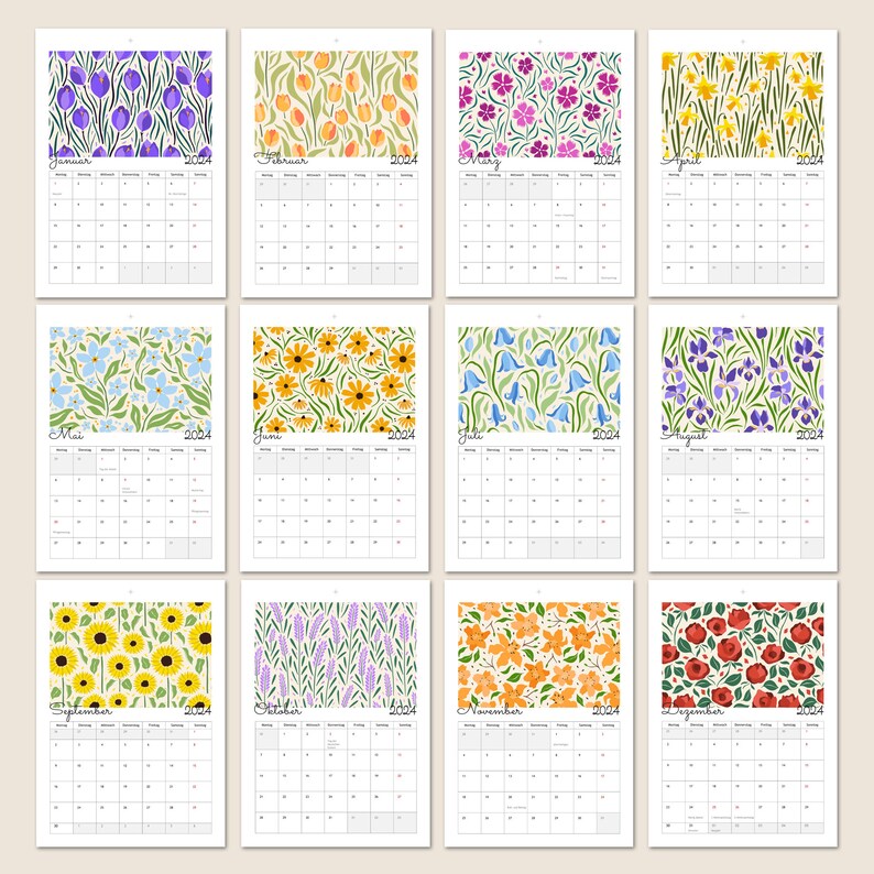 Wall Calendar Flowers 2024, DIN A4, flower Market for Printing ...