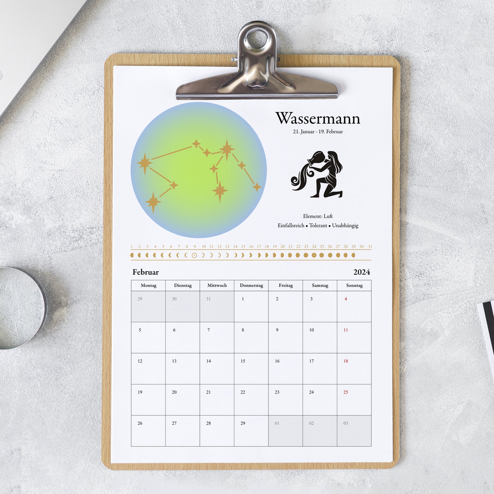 Mondkalender Sternzeichen Kalender 2024 zum Ausdrucken DIN A4 ...