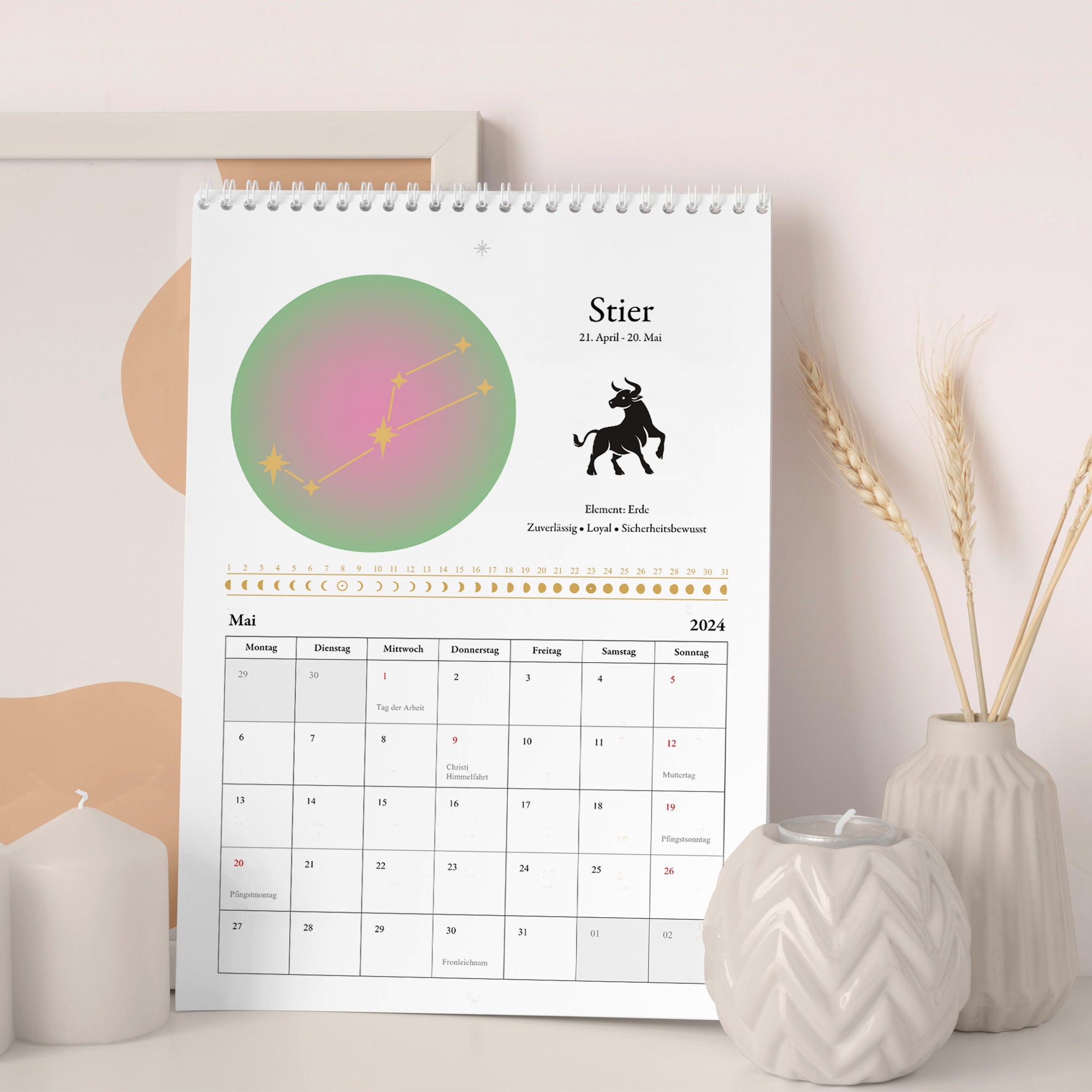 Mondkalender Sternzeichen Kalender 2024 zum Ausdrucken DIN A4 ...