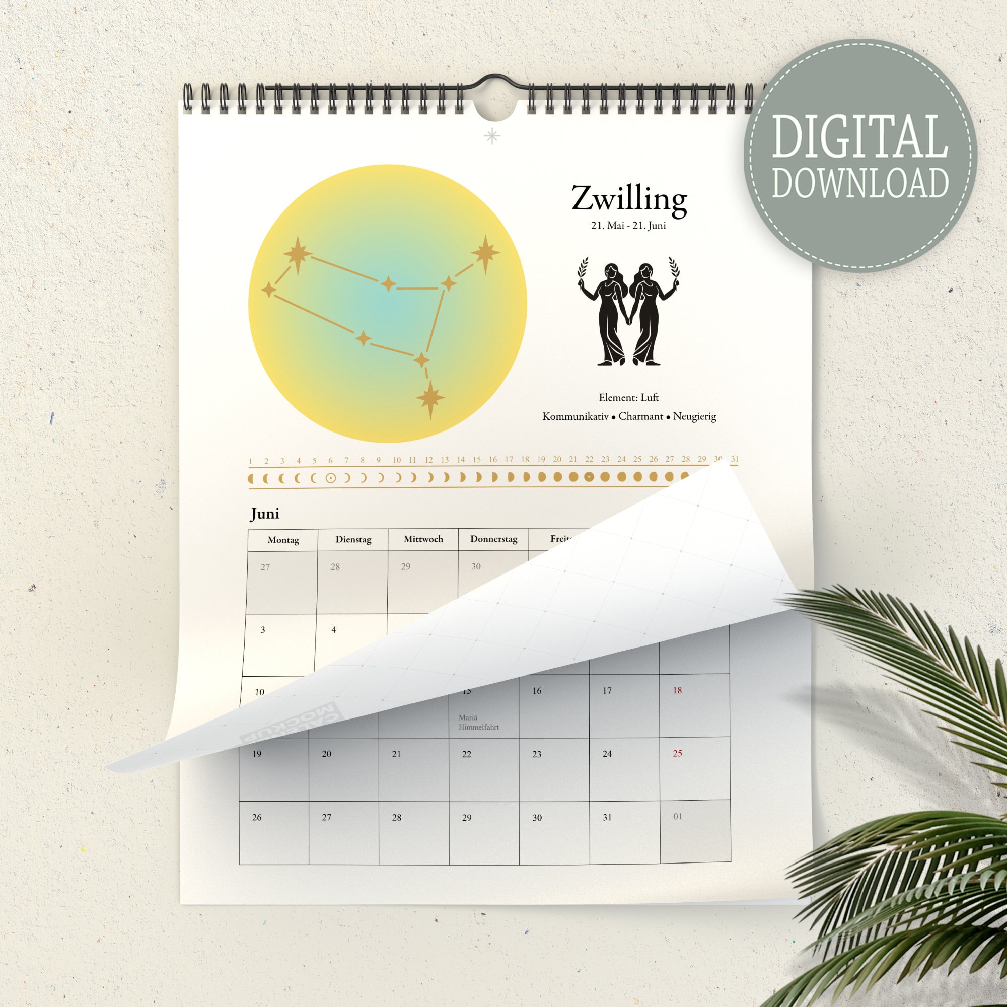 Mondkalender Sternzeichen Kalender 2024 zum Ausdrucken DIN A4 ...