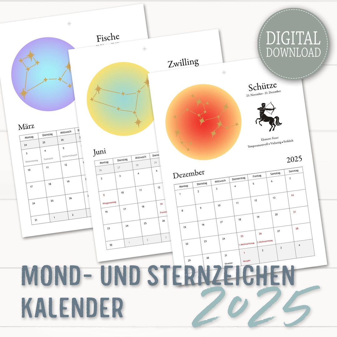Wall Calendar Zodiac Calendar 2025 to Print DIN A4, Zodiac Aura ...