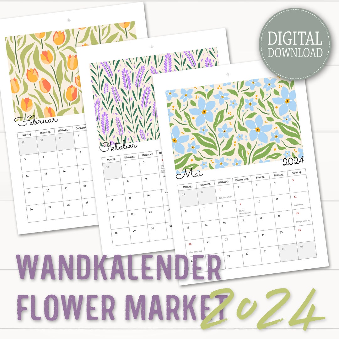 Wall Calendar Flowers 2024, DIN A4, flower Market for Printing ...