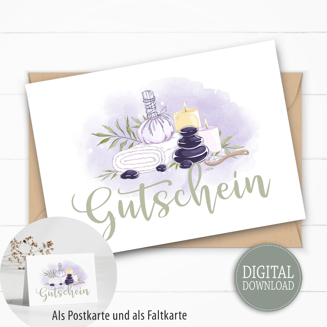 Voucher "wellness - Spa" Gift Voucher to Print Out, as a Postcard & as ...