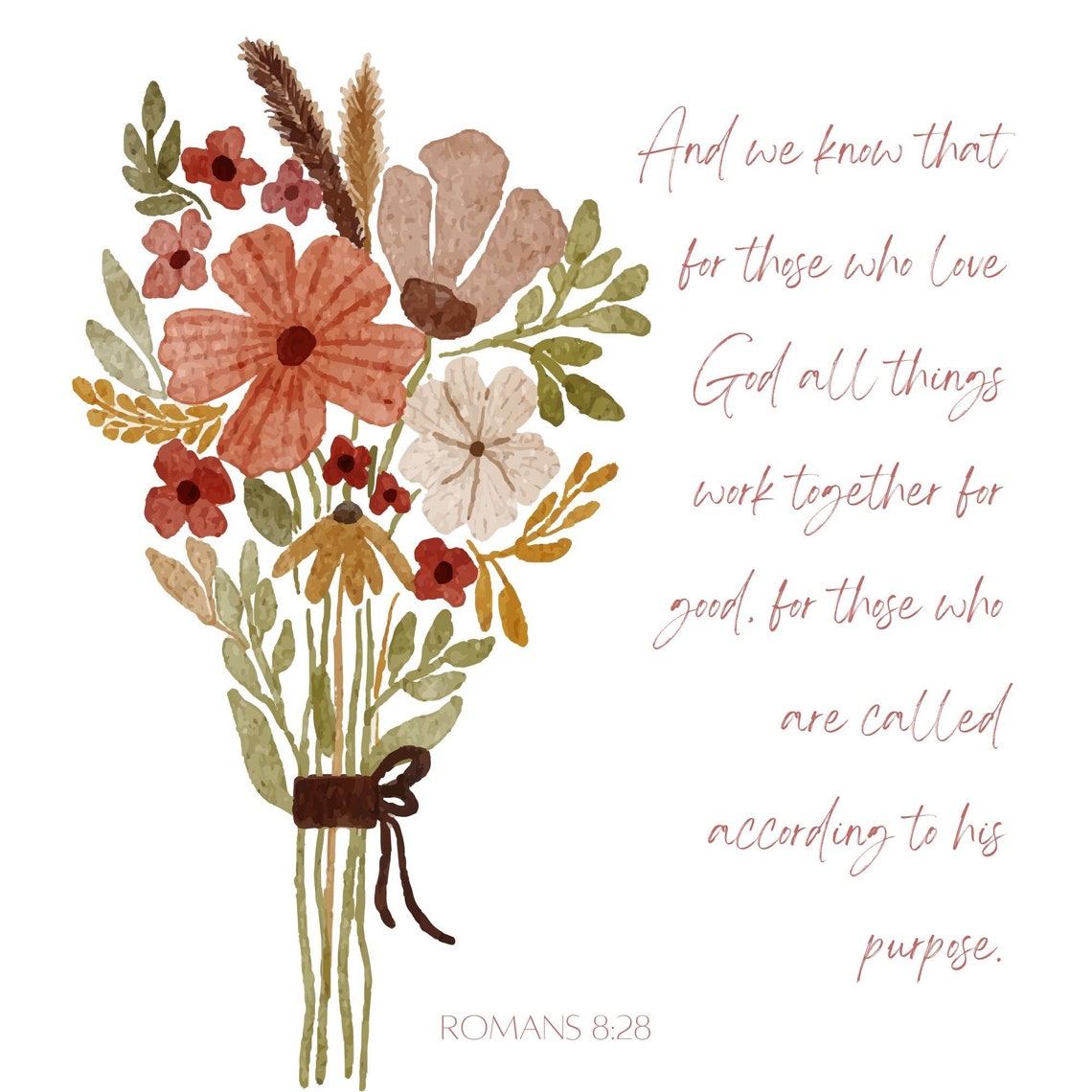 Romans 8:28 Watercolor Digital Wall Art; Printable Bible Art; Biblical ...