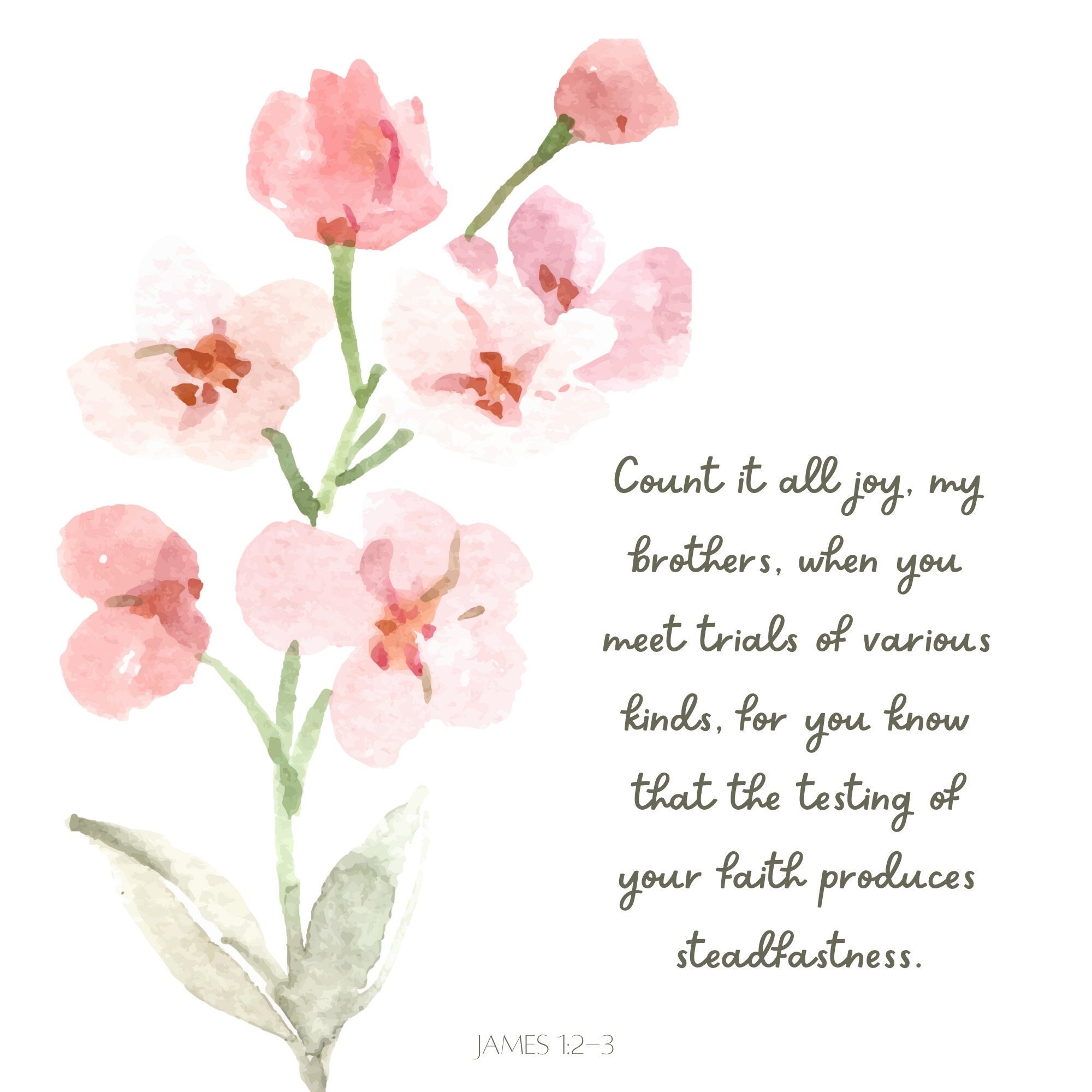 James 1:2-3 Watercolor Digital Wall Art; Scripture Wall Art; Multiple ...