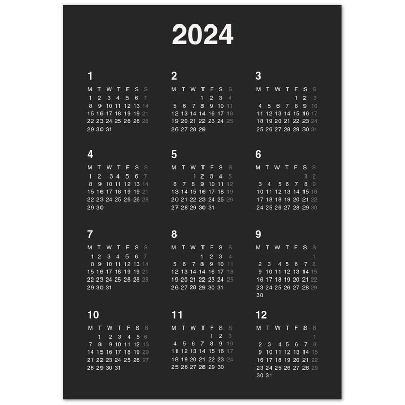 2024 A1 Poster Calendar, Premium or Classic Matte Paper, A1 Year ...