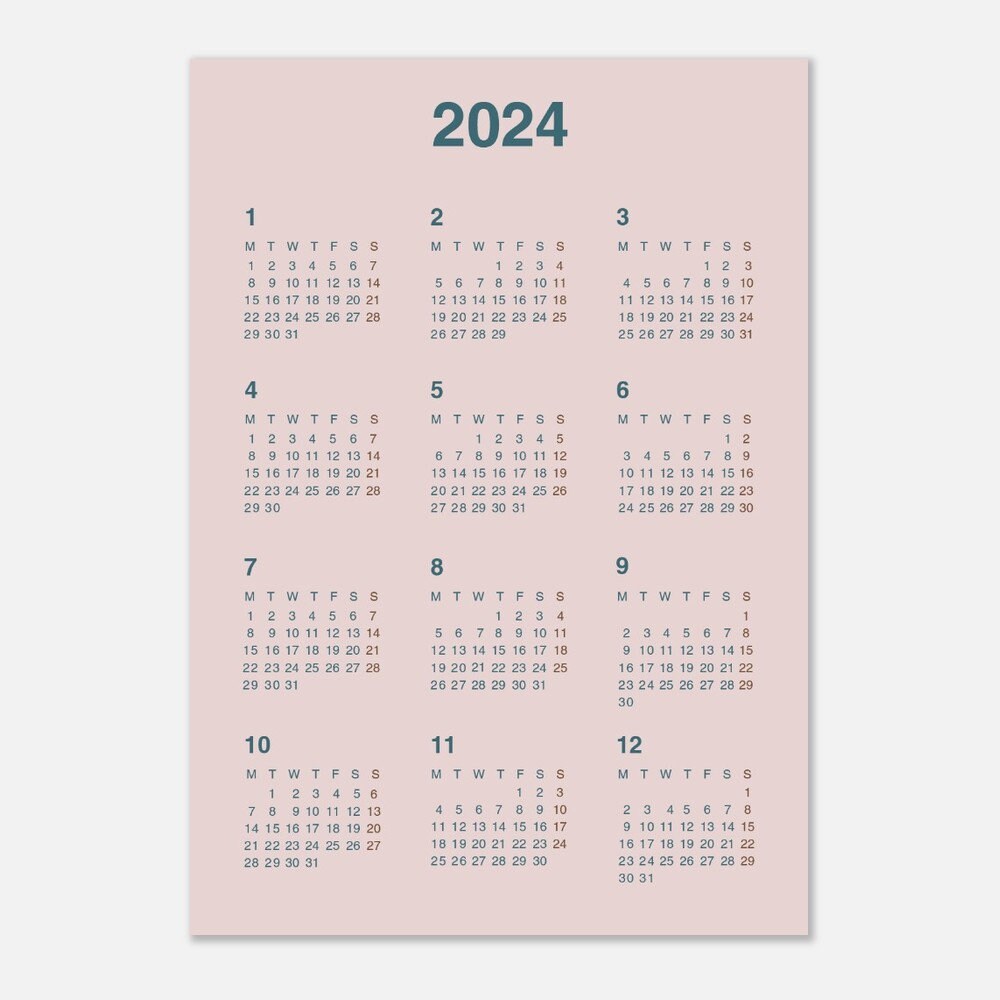 2024 Poster Calendar Pink, High Quality Matte Paper, Year Planner ...