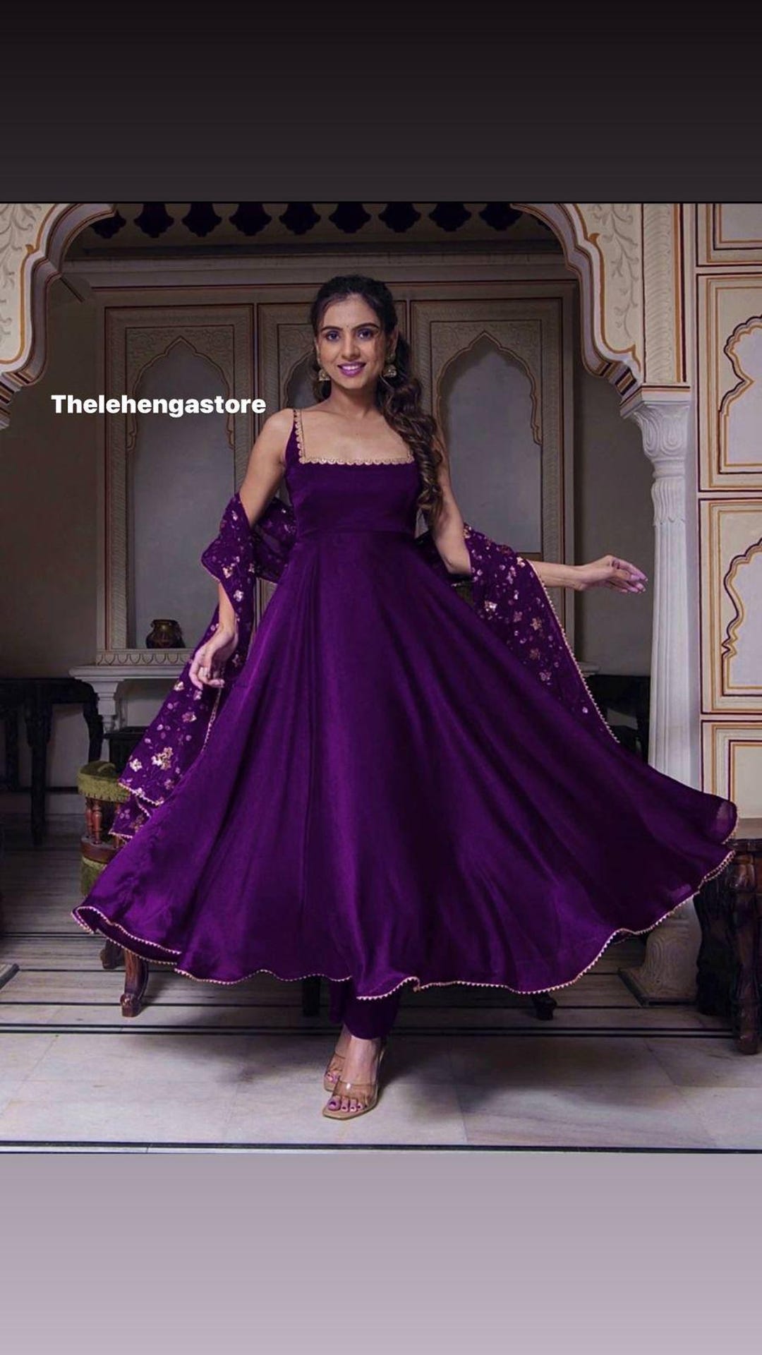 Women Purple Anarkali Suit Wedding Suit Indian Dress Anarkali Dupatta ...