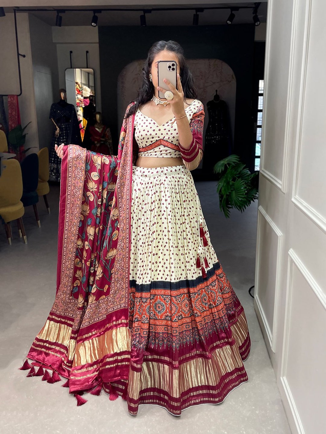 Real Mirror Work Lehenga Choli White Lenghas Indian Wedding - Etsy