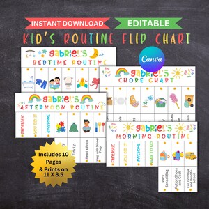 Kid's Routine Flip Chart, Routine Cards for Kids, Bedtime Routine Chart ...