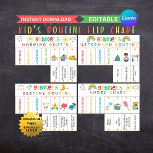 Kid's Routine Flip Chart, Routine Cards for Kids, Bedtime Routine Chart ...
