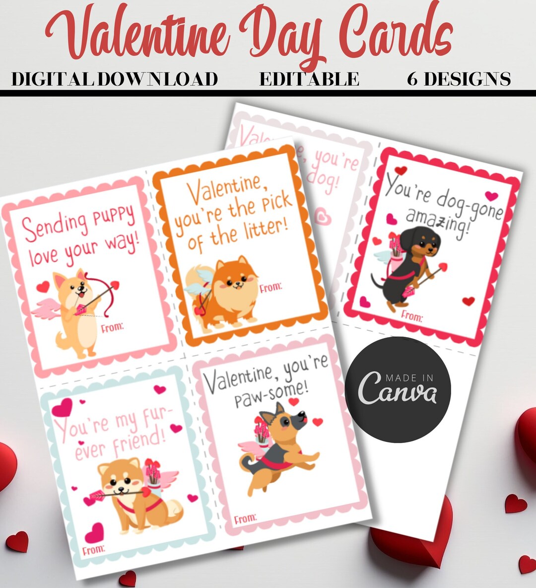 Printable Puppy Valentine Cards for Kids, Editable Dog Valentines ...