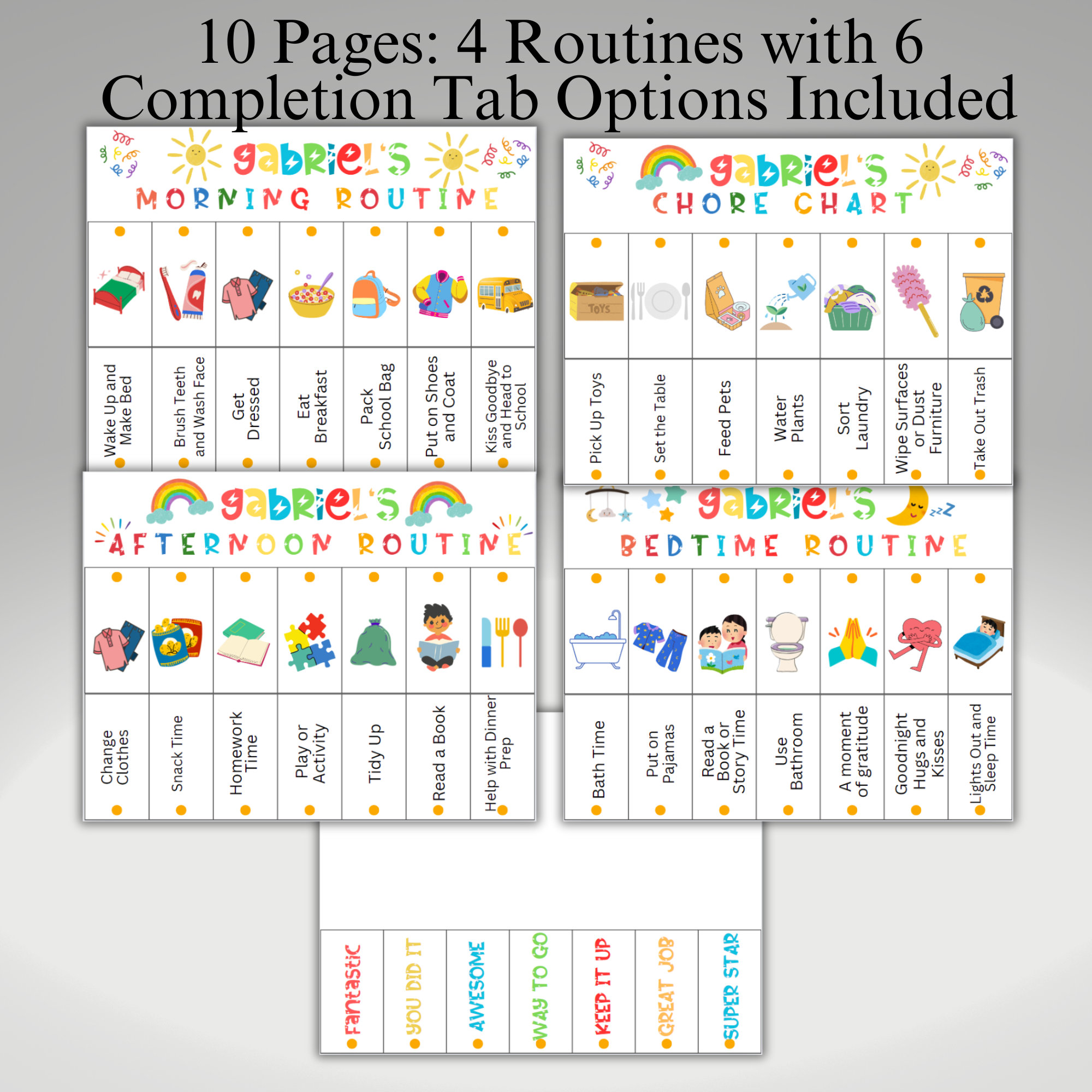 Kid's Routine Flip Chart, Routine Cards for Kids, Bedtime Routine Chart ...