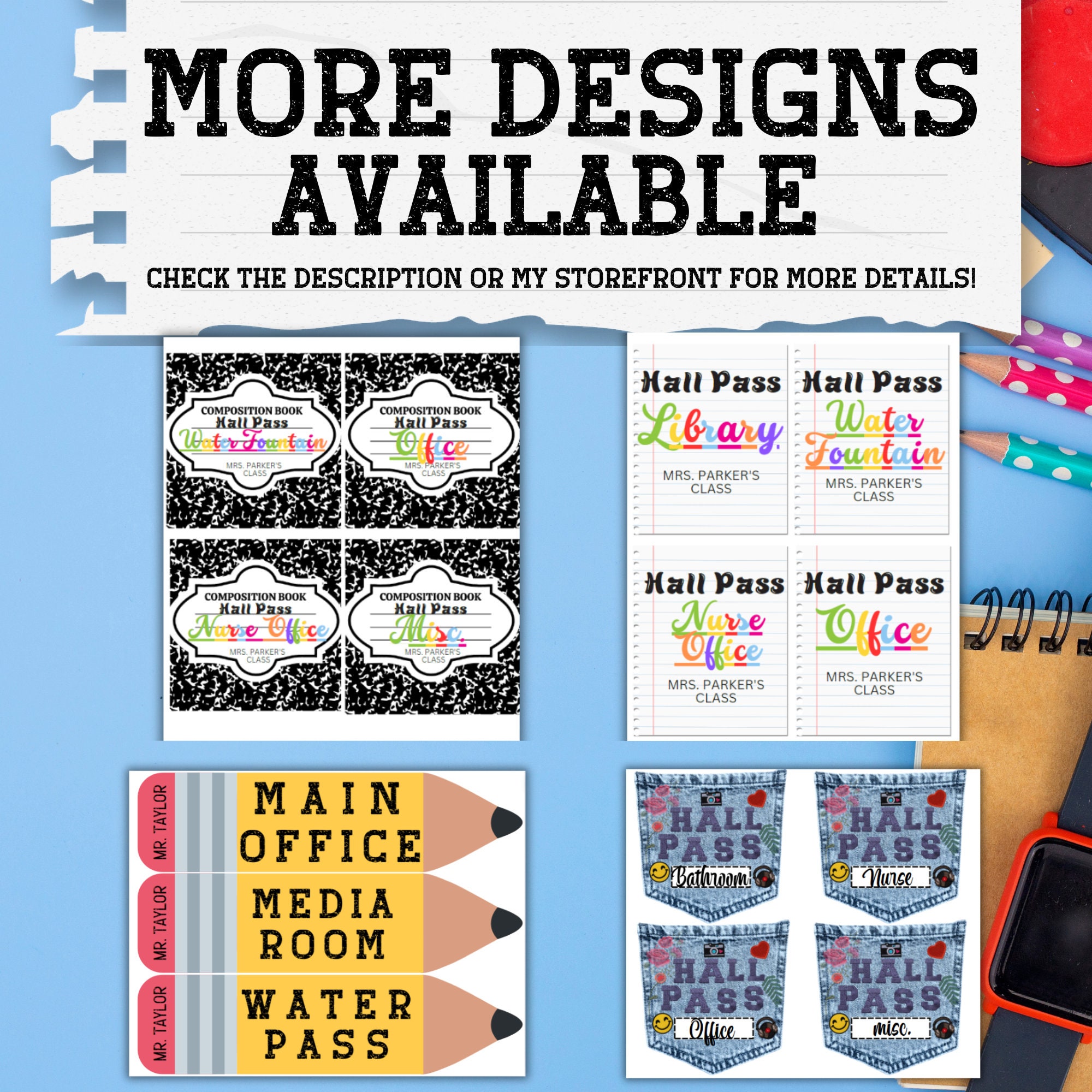 Pencil Themed Hall Pass Template for Teachers, Printable School Class ...