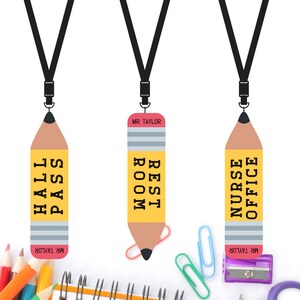 Pencil Themed Hall Pass Template for Teachers, Printable School Class ...