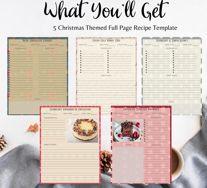 Holiday Recipes, Holiday Recipe Card Template, Editable Recipe Template ...