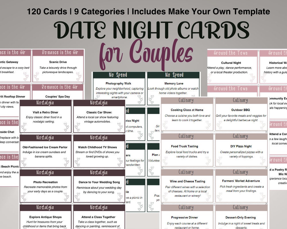 Editable Date Night Cards, Printable Date Night Jar, Date Night Ideas ...