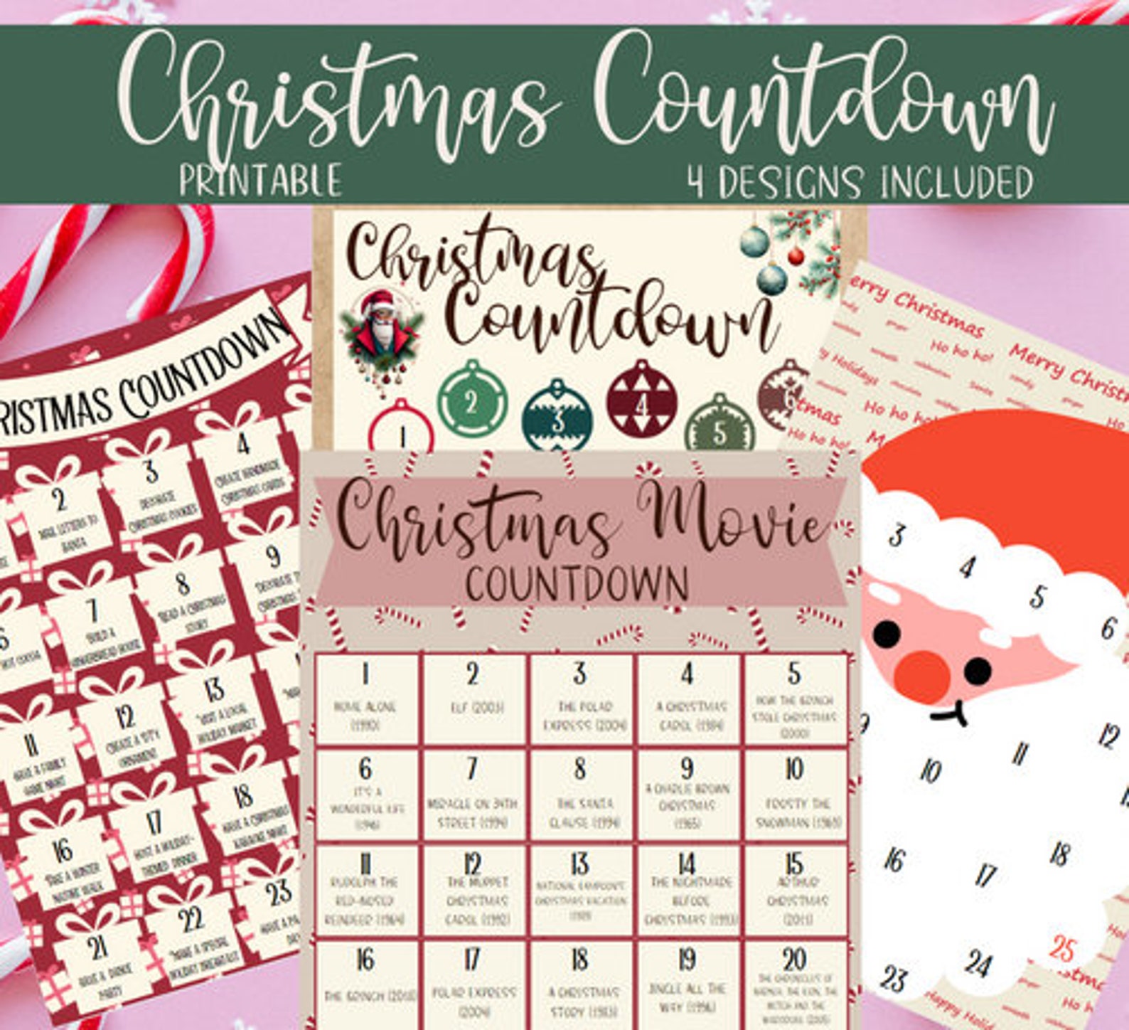 Christmas Countdown Printable, Christmas Countdown Calendar, Advent ...