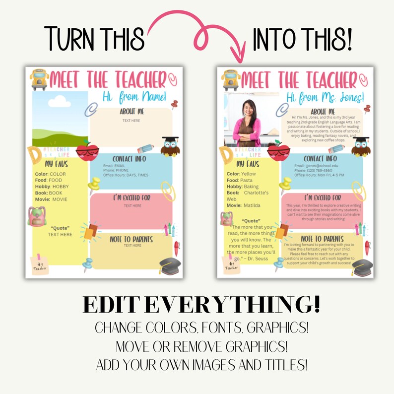 Editable Meet the Teacher Template - Back to School Introduction, First ...