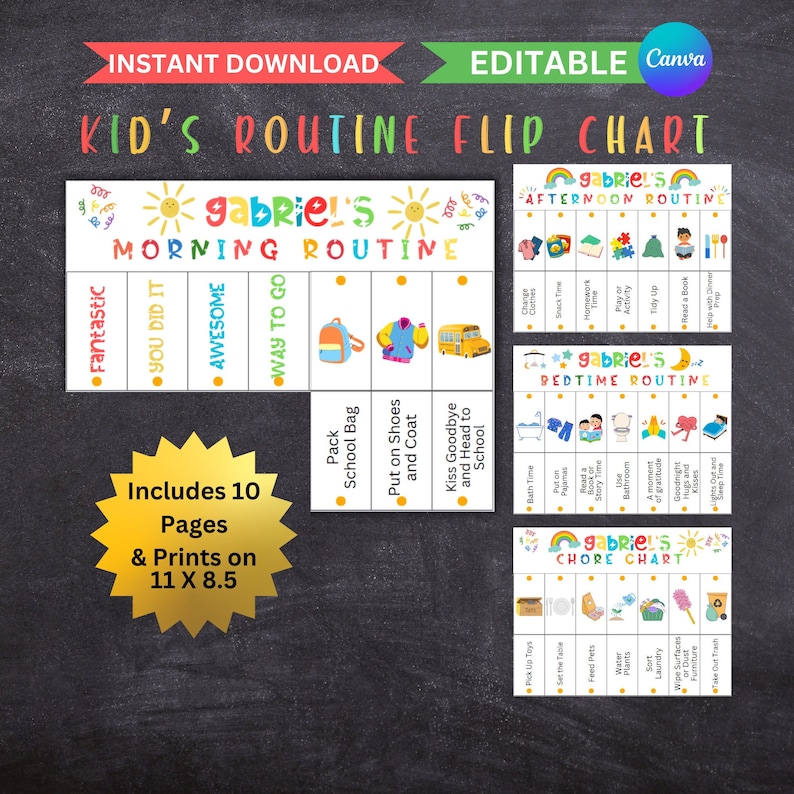 Kid's Routine Flip Chart, Routine Cards for Kids, Bedtime Routine Chart ...