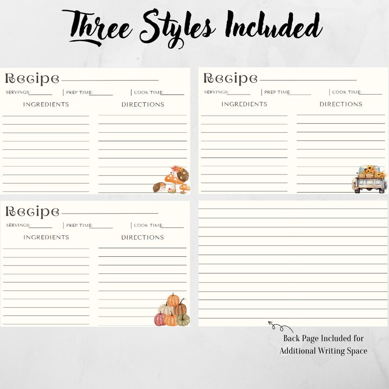 Printable Fall Farmhouse Recipe Card - Halloween Sunflower Retro 4x6 ...