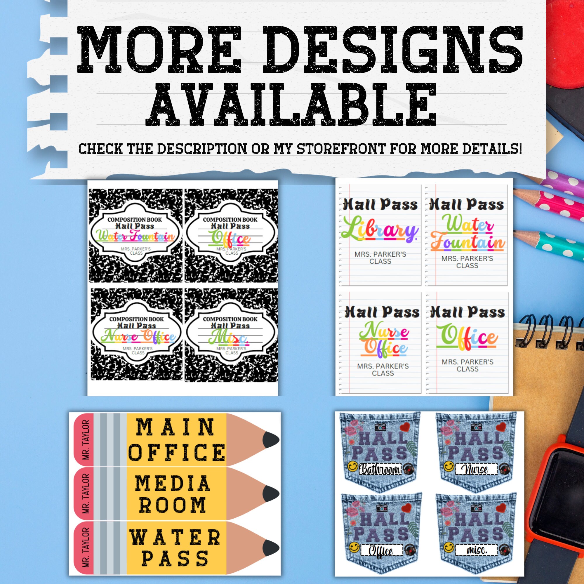 Editable Denim Classroom Hall Pass Template for Teachers, Printable ...