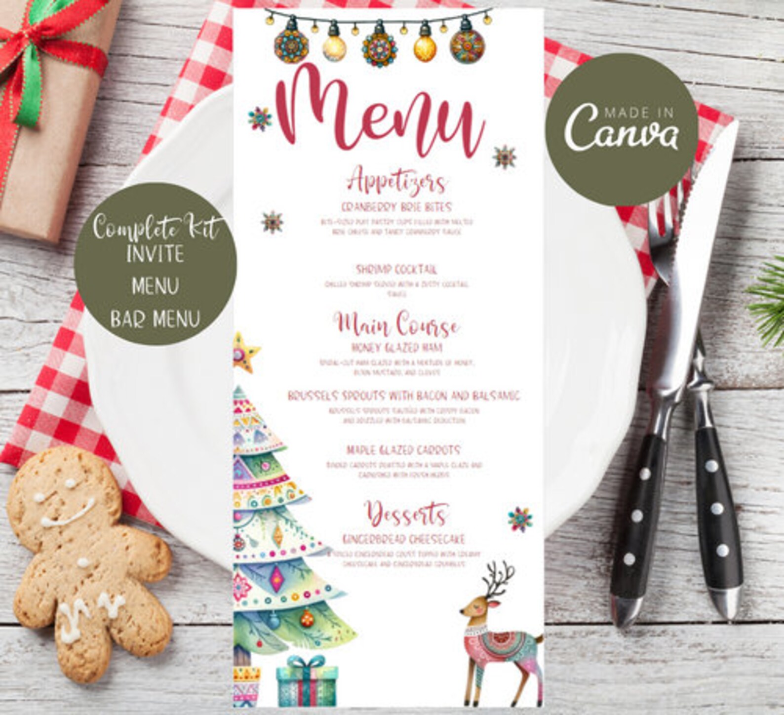Christmas Menu Template, Christmas Menu Card Template, Editable ...