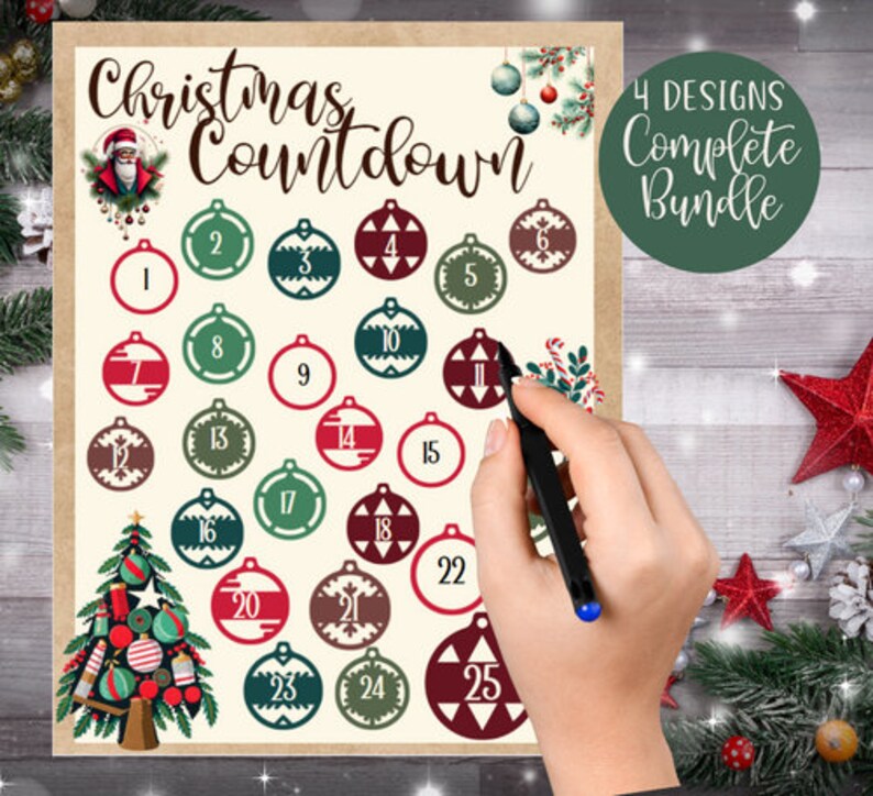 Christmas Countdown Printable, Christmas Countdown Calendar, Advent ...
