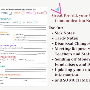 School Note Printable Instant Download Excuse Note School Note From Mom ...